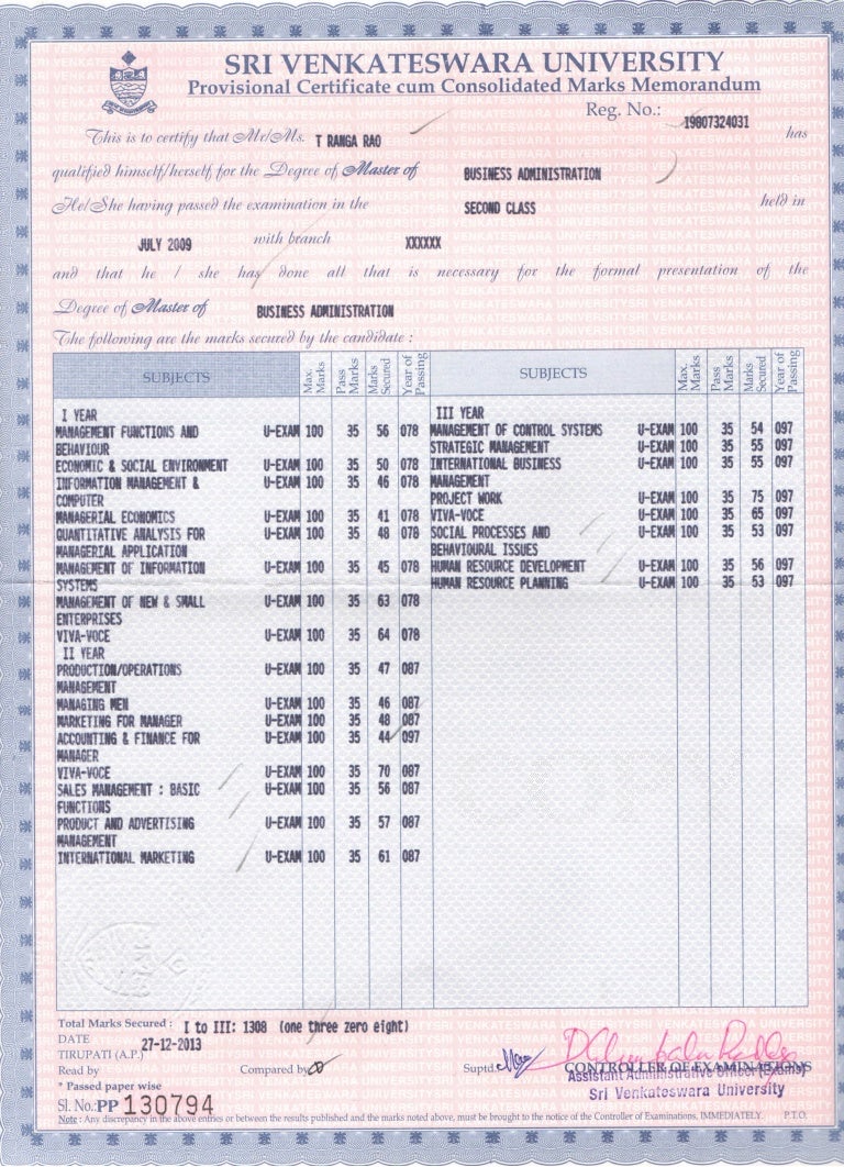 MBA_Provisional cum Consolidated Marks