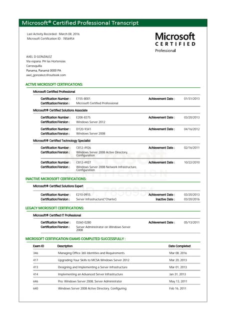 Microsoft certified professional_transcript | PDF