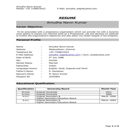 Amudha Navin Kumar Resume | DOC