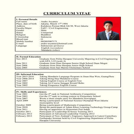 CURRICULUM VITAE Andre | PDF