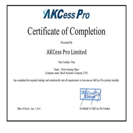 AKCP Certificate of Completion - Boch Systems Company LTD (Victor ...