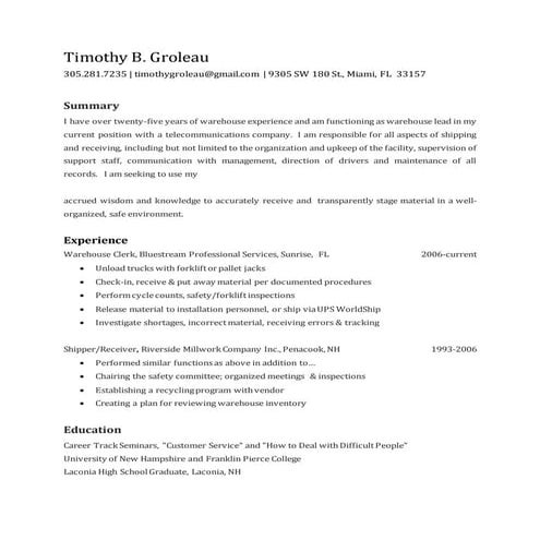 Timothy B. Groleau Resume | PDF