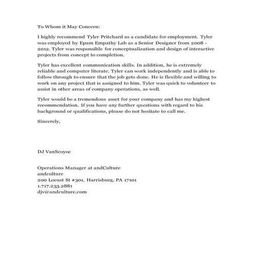 andculture Reference Letter | DOCX