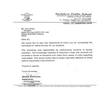 Letter From Principal | PDF