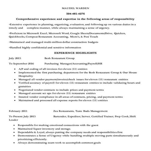 MAUDEL WARDEN resume 9.2016