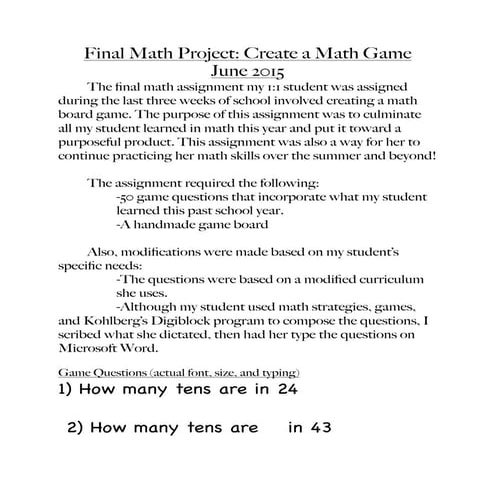 Math board game final project work sample | PDF