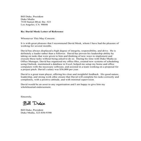 Mosk Reference Letter (Duke) | PDF
