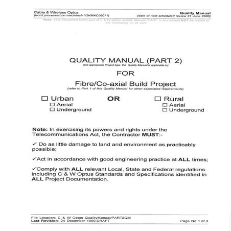 1999 Cable & Wireless Optus Quality Manual_Sample only | PDF