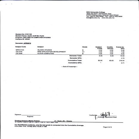 KDU Transcript 4 | PDF