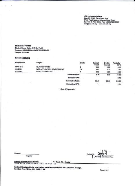 KDU Transcript 2 | PDF