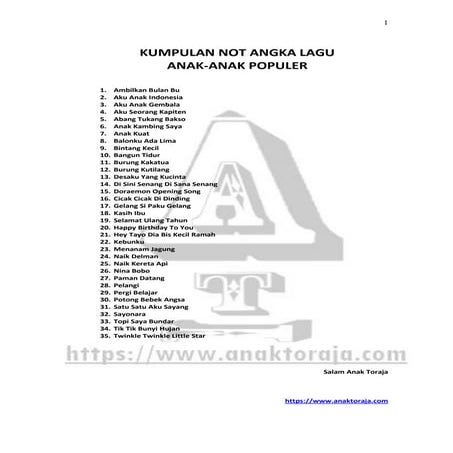 Not angka lagu anak lengkap | PDF