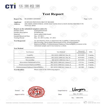 镀金板ROSH六项英文版.PDF | Chemistry | Science