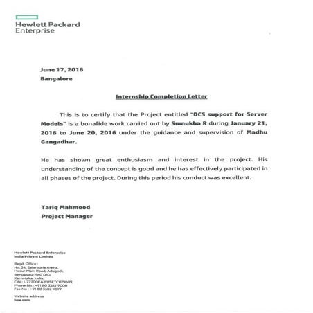Internship Completion Letter-Sumukha R | PDF