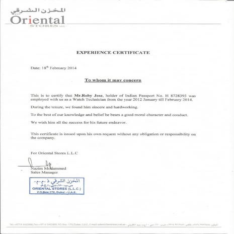 experience certificate | DOC