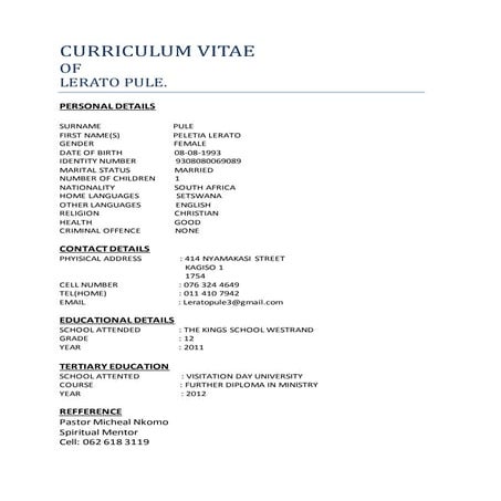 LERATO PULE CV | PDF