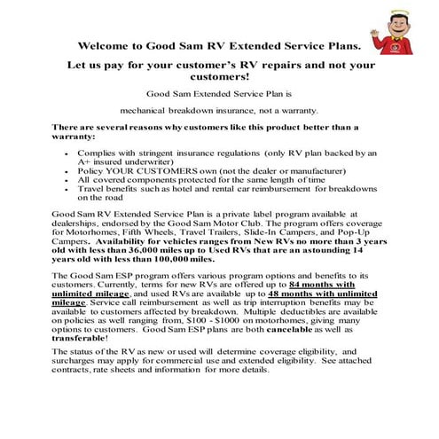 Welcome to Good Sam Extended Service Plans | DOCX | Motor Insurance ...