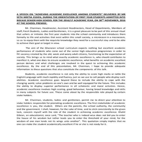 A SPEECH ON academic excellence | DOCX