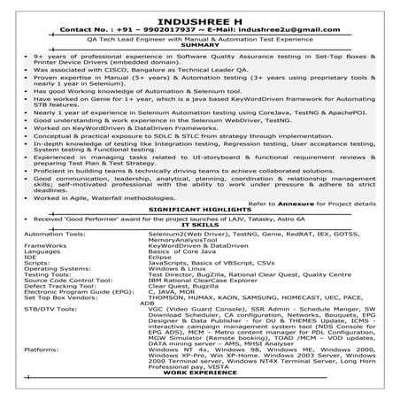 IndushreeH_Resume_New | DOC | Operating Systems | Computer Software and Applications