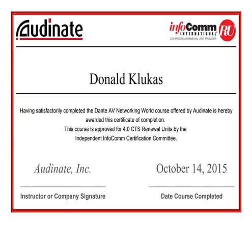 Dante AV Networking World CTS RU Certification | PDF