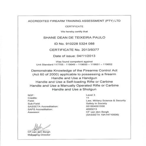 SASSETA Training Certificate | PDF