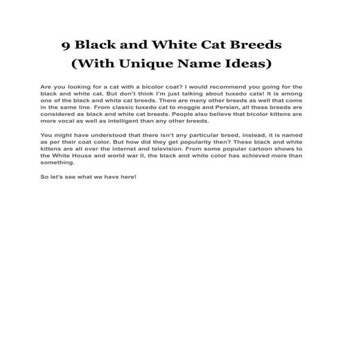 9 black and white cat breeds (with unique name ideas) | PDF | Cats | Pets