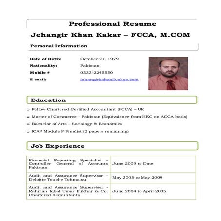 Jehangir ACCA - Resume - New | PDF