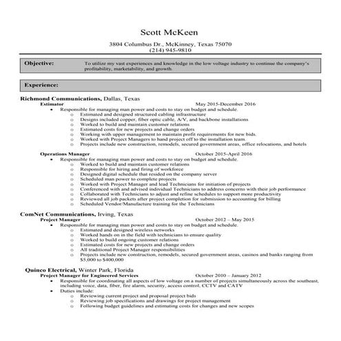 Resume for Scott McKeen 2016 -REV1 | PDF