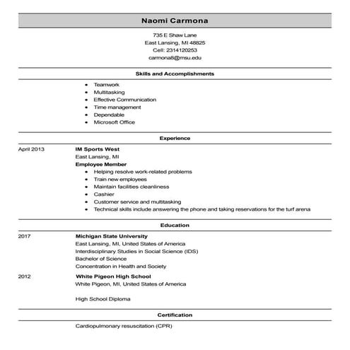 Naomi Carmona Resume 1 (7) | PDF