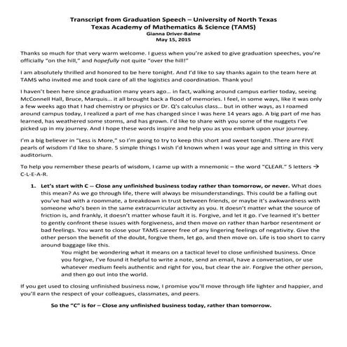 Graduation Speech - May 2015 | PDF
