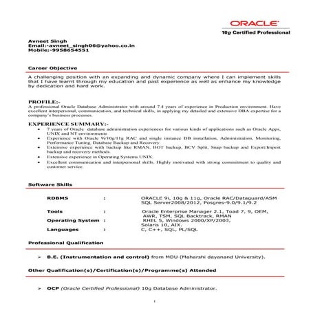 CV_avneet | DOC | Databases | Computer Software and Applications