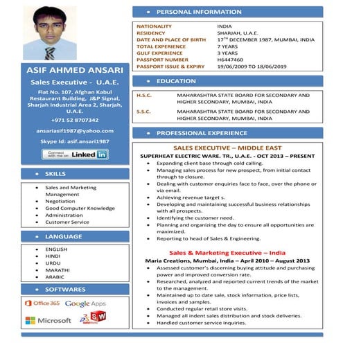 Sales executive resume - asif ansari | PDF