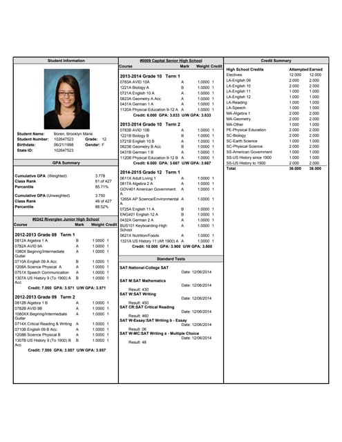 High School transcript | PDF | Educational Assessment | Education