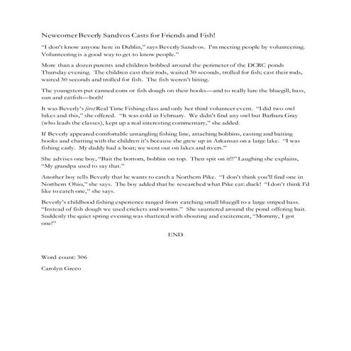 Newcomer Beverly Sandvos Casts for Friends and Fish | PDF