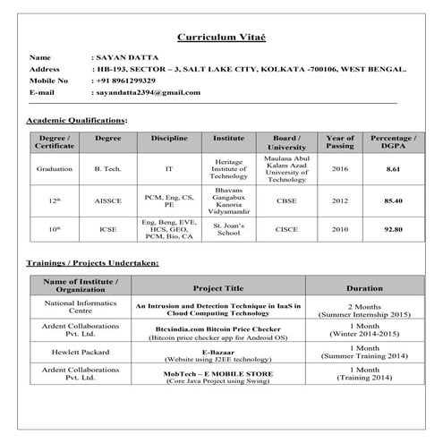 Resume of Sayantan Ghosh | PDF