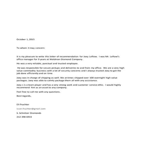 joey leftov reference letter | PDF