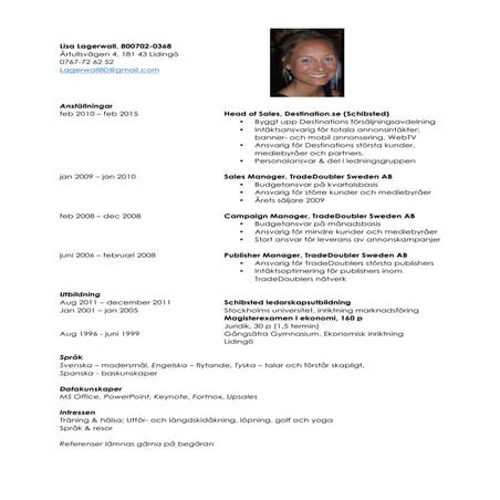 CV, Lisa Lagerwall | PDF