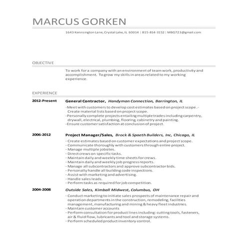 Marcus resume | DOCX | Construction Industry | Industries