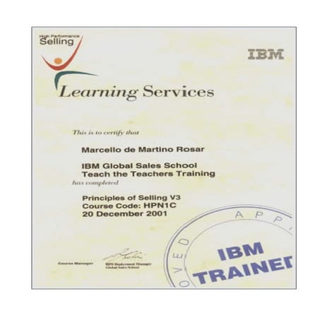 IBM Learning Services Certificate - TTT Principles of Selling | DOCX