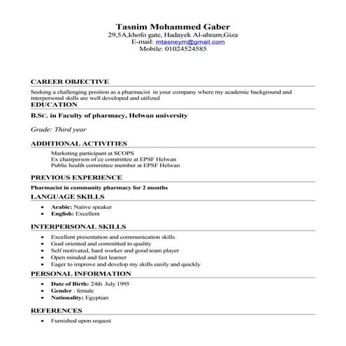 CV of Yasmin ElSayed | PDF