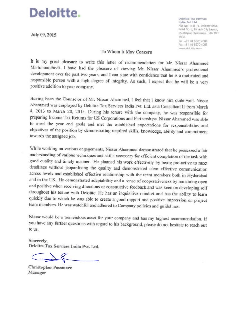 Letter Of Recommendation - Deloitte