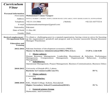 M Usman(CV) | PDF