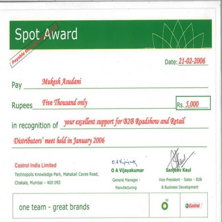 Award - BP-Castrol1 - B2B Roadshow and Retail Dealers Meet | PDF