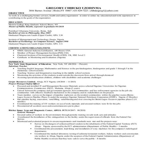 GREGORY resume | DOCX | Education