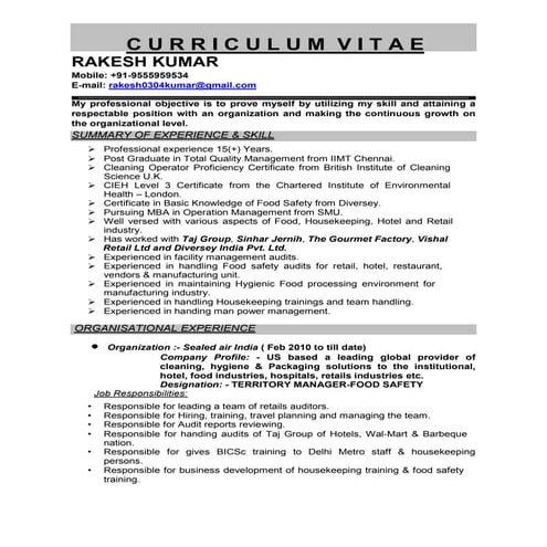 RAKESH KUMAR CV | PDF