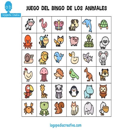 Juego_bingo_de_los_animales. Para niños pdf | PDF