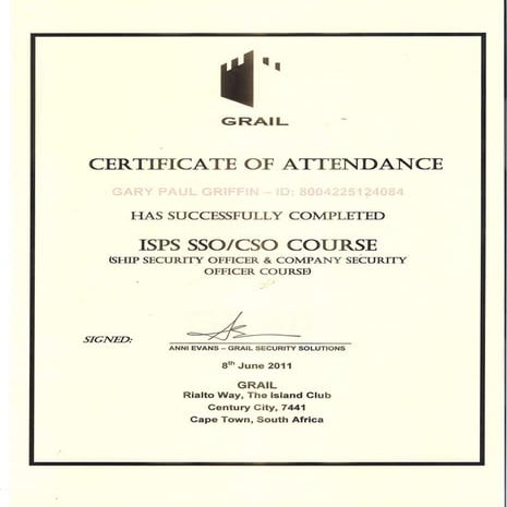 Grail SSO CSO Certificate Gary Griffin | PDF