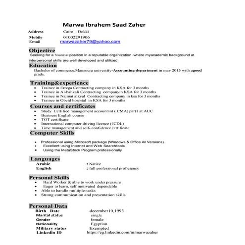 Marwa`s CV | PDF