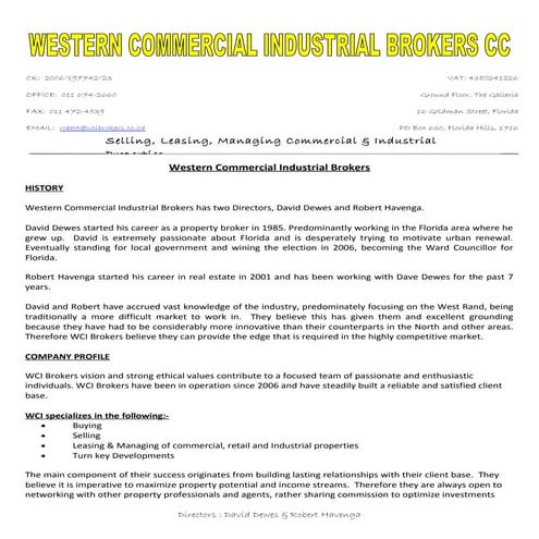 WCI company Profile | DOC | Retail Property | Real Estate