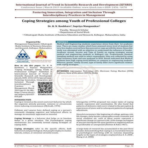 Coping Strategies among Youth of Professional Colleges | PDF