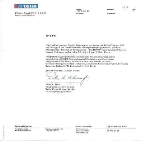 Intyg internationellamanagemet programmet 1996 | PDF